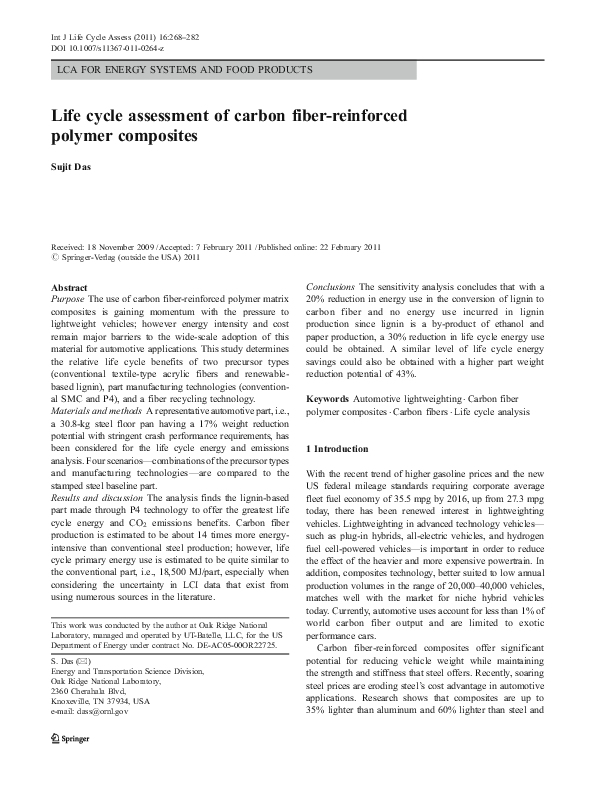 (PDF) Life cycle assessment of carbon fiber-reinforced polymer composites