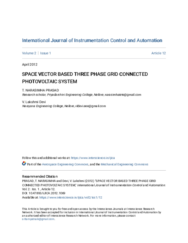 (PDF) Space Vector Based Three Phase Grid Connected Photovoltaic System