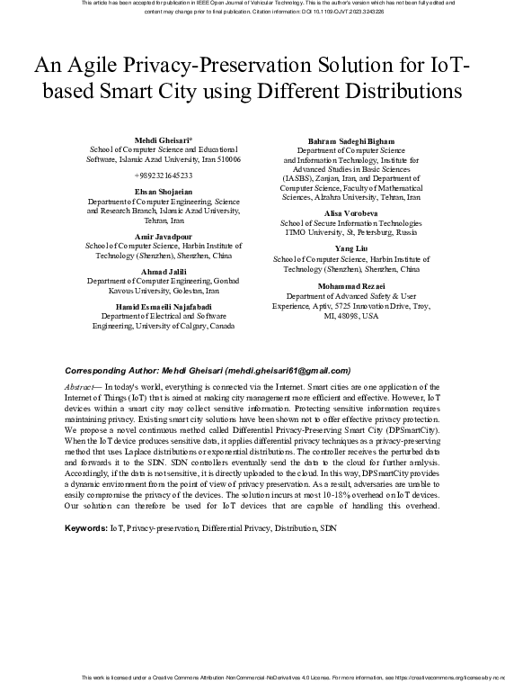 (PDF) An Agile Privacy-Preservation Solution for IoT-Based Smart City Using Different ...