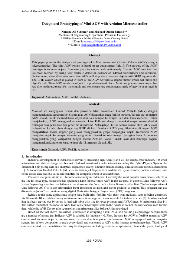 (PDF) Design and Prototyping of Mini AGV with Arduino Microcontroller