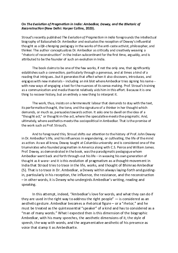 (PDF) On the 'Evolution of Pragmatism in India' by Scott Stroud (New Delhi, Harper Collins, 2023)
