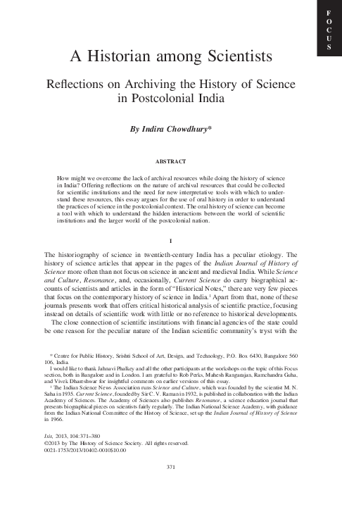 (PDF) A Historian among Scientists: Reflections on Archiving the ...
