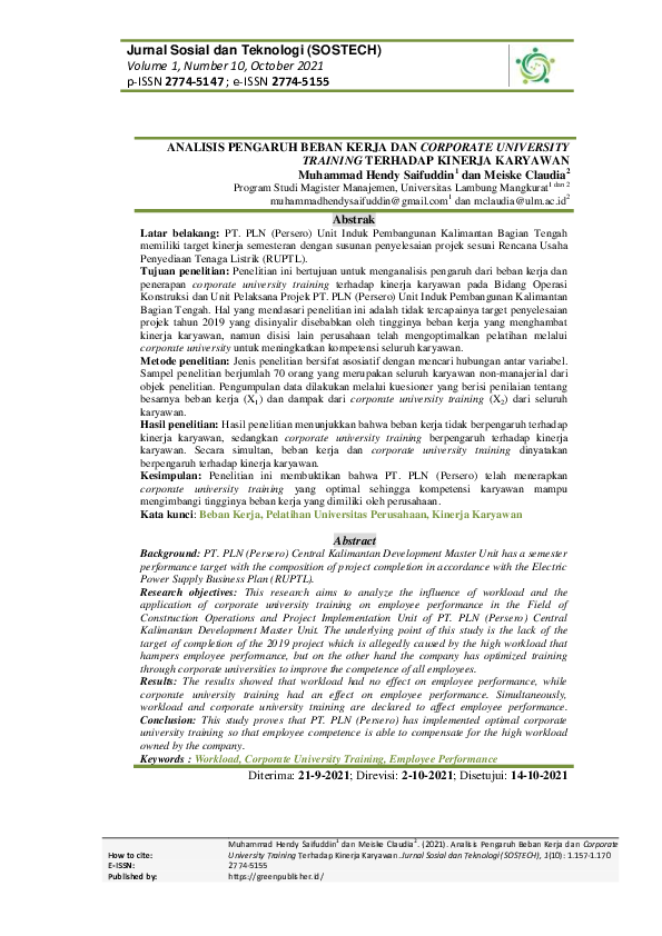 (PDF) Analisis Pengaruh Beban Kerja dan Corporate University Training ... (PDF) Analisis Pengaruh Beban Kerja dan Corporate University Training ...