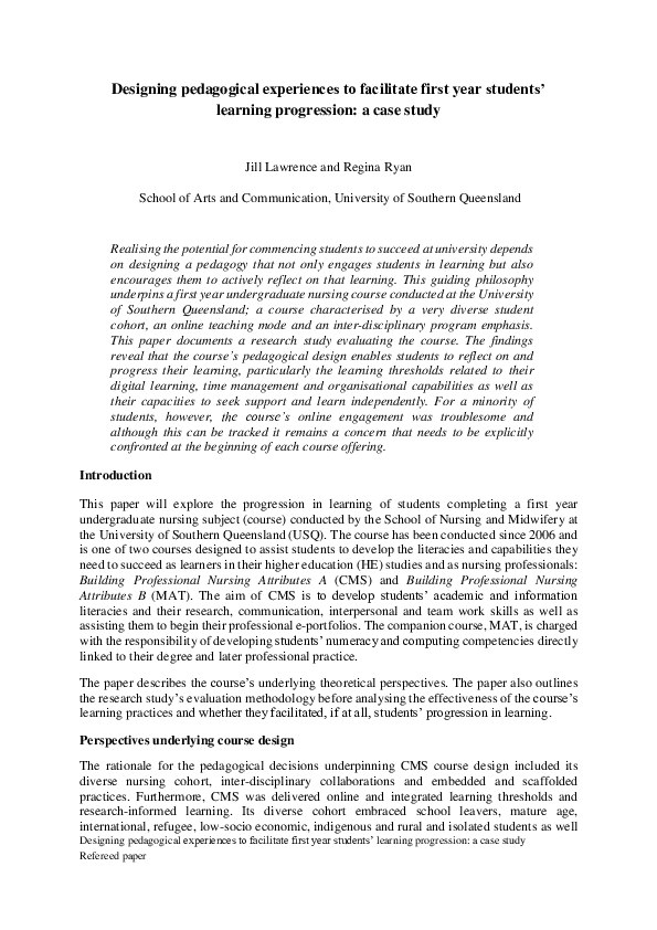 (PDF) Designing pedagogical experiences to facilitate first year students’ learning progression ...