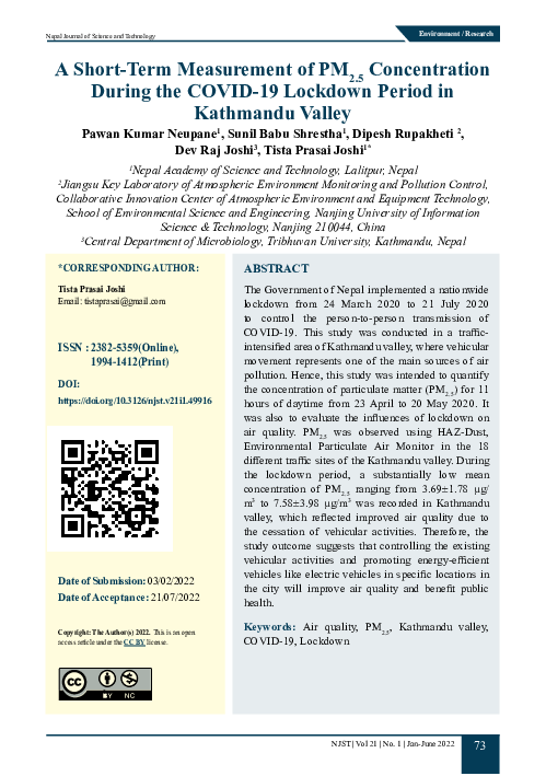(PDF) A Short-Term Measurement of PM2.5 Concentration During the COVID ...