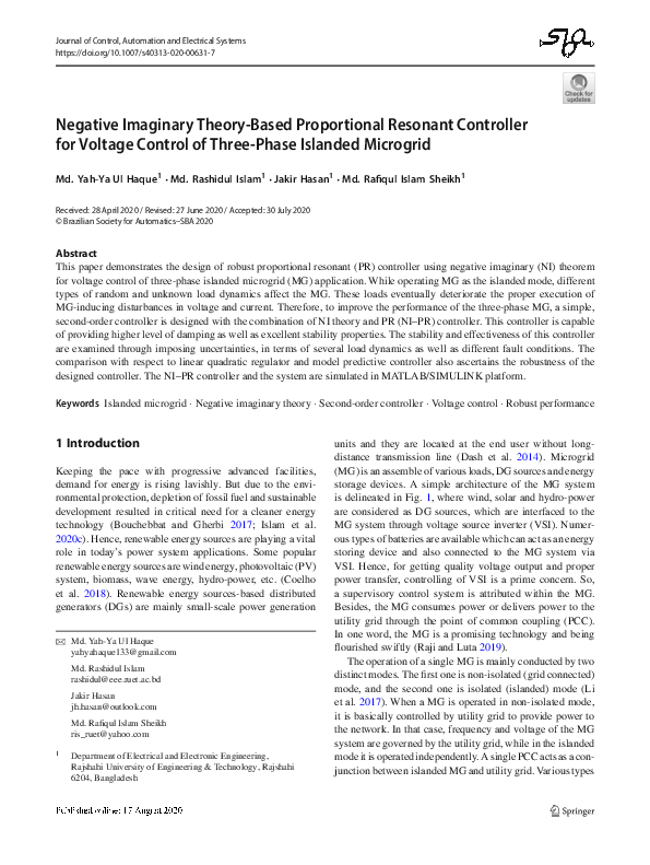 (PDF) Negative Imaginary Theory-Based Proportional Resonant Controller for Voltage Control of ...