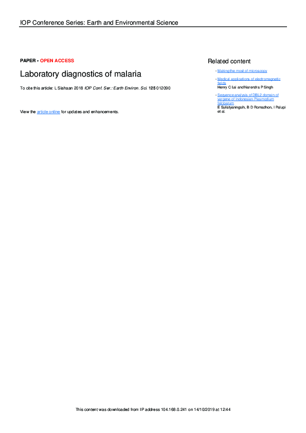 (PDF) Laboratory diagnostics of malaria