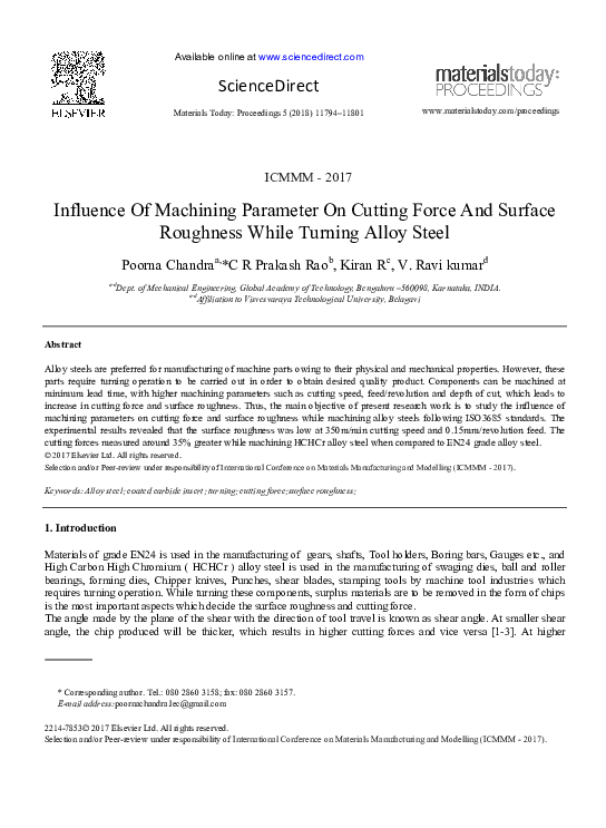 Pdf Influence Of Machining Parameter On Cutting Force And Surface Roughness While Turning