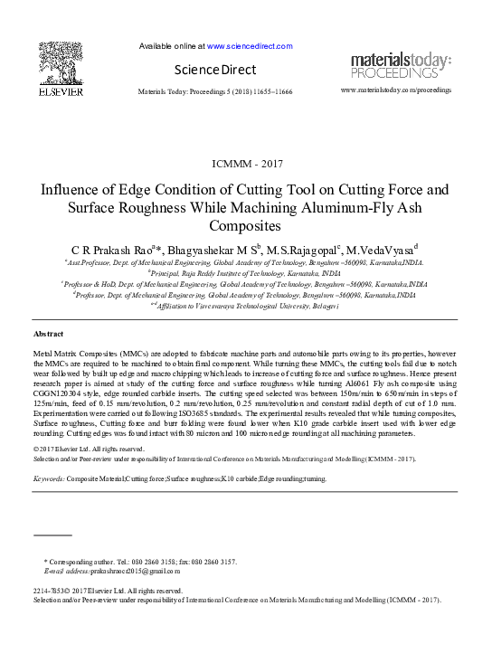 Pdf Influence Of Edge Condition Of Cutting Tool On Cutting Force And