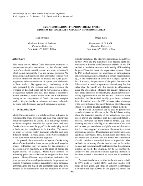 (PDF) Exact Simulation of Option Greeks under Stochastic Volatility and ...