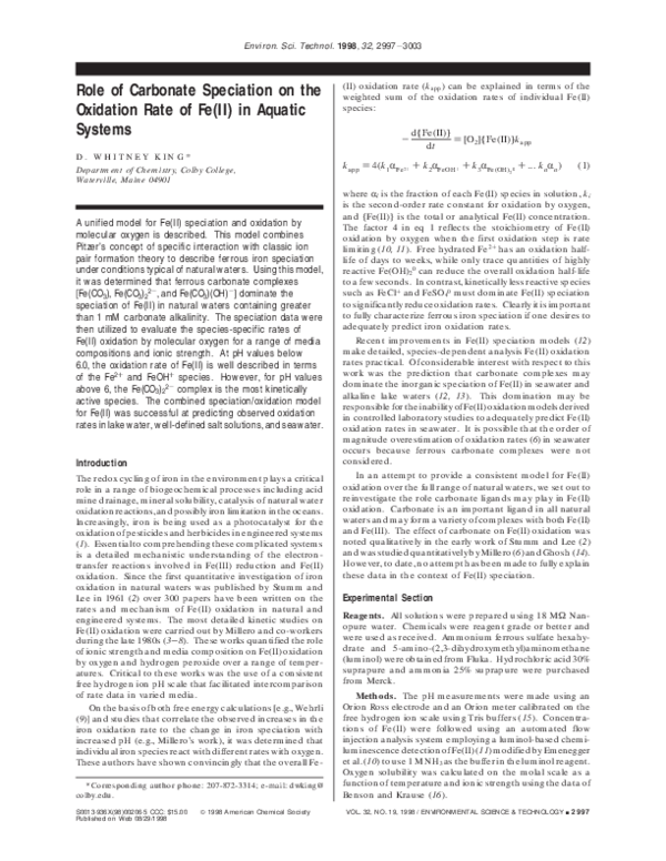 (PDF) Role of Carbonate Speciation on the Oxidation Rate of Fe(II) in ...