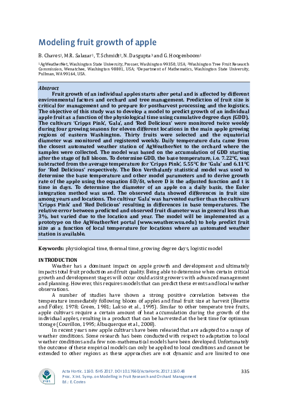 (PDF) Modeling fruit growth of apple