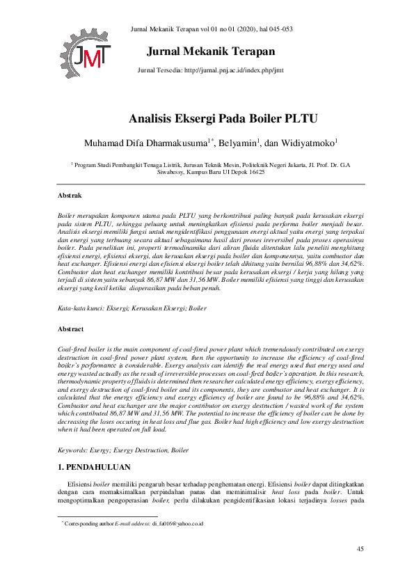 (PDF) Analisis Eksergi Pada Boiler PLTU