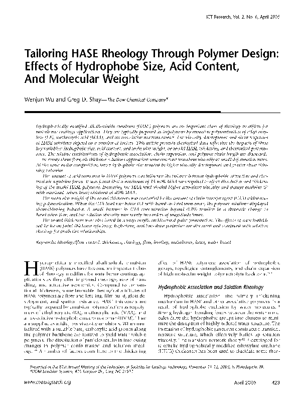 (PDF) Tailoring HASE rheology through polymer design: Effects of ...