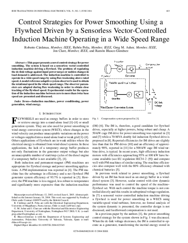 (PDF) Control Strategies for Power Smoothing Using a Flywheel Driven by a Sensorless Vector ...