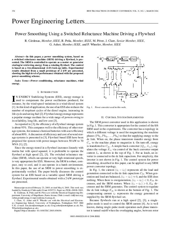 Pdf Power Smoothing Using A Switched Reluctance Machine Driving A Flywheel Ruben Pena