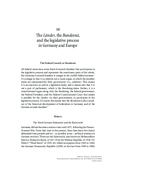 (PDF) The Länder, the Bundesrat, and the legislative process in Germany ...