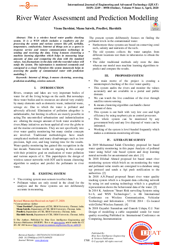 (PDF) River Water Assessment and Prediction Modelling