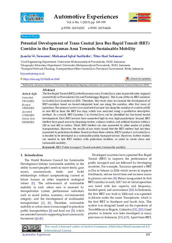 (PDF) Potential Development of Trans Central Java Bus Rapid Transit ...