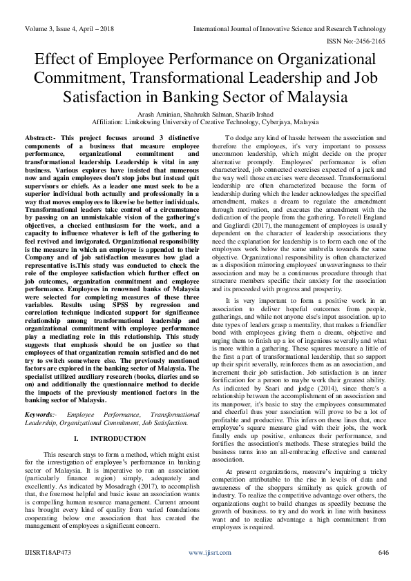 (PDF) Effect of Employee Performance on Organizational Commitment, Transformational Leadership ...