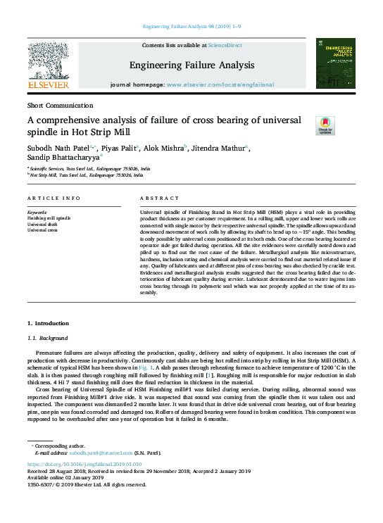 (PDF) A comprehensive analysis of failure of cross bearing of universal spindle in Hot Strip Mill