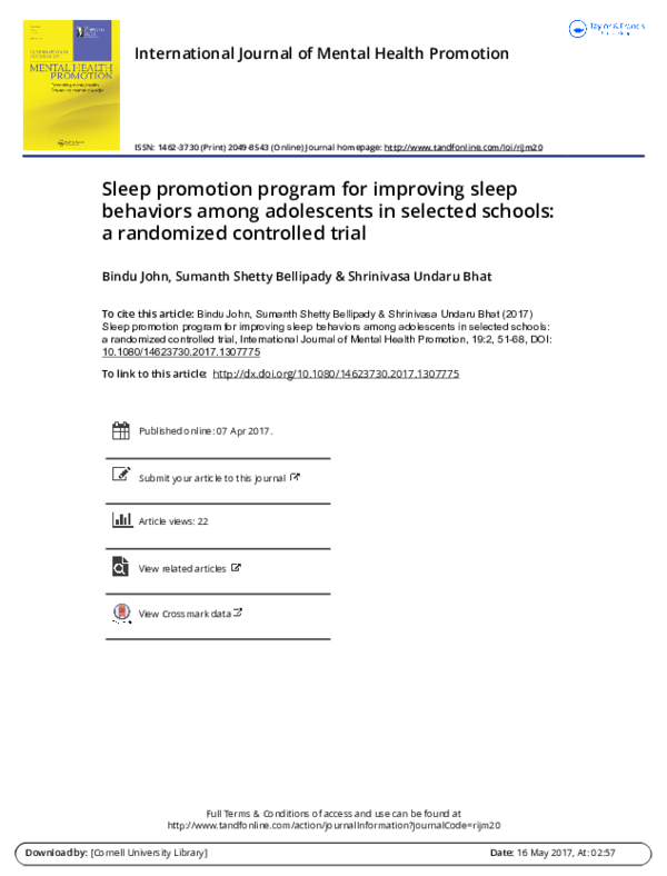 (PDF) Sleep promotion program for improving sleep behaviors among ...