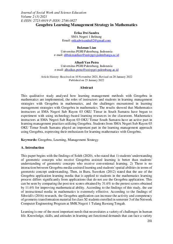 (PDF) Geogebra Learning Management Strategy in Mathematics