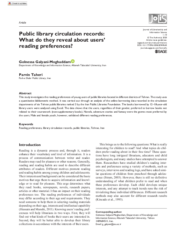 (PDF) Public library circulation records: What do they reveal about ...