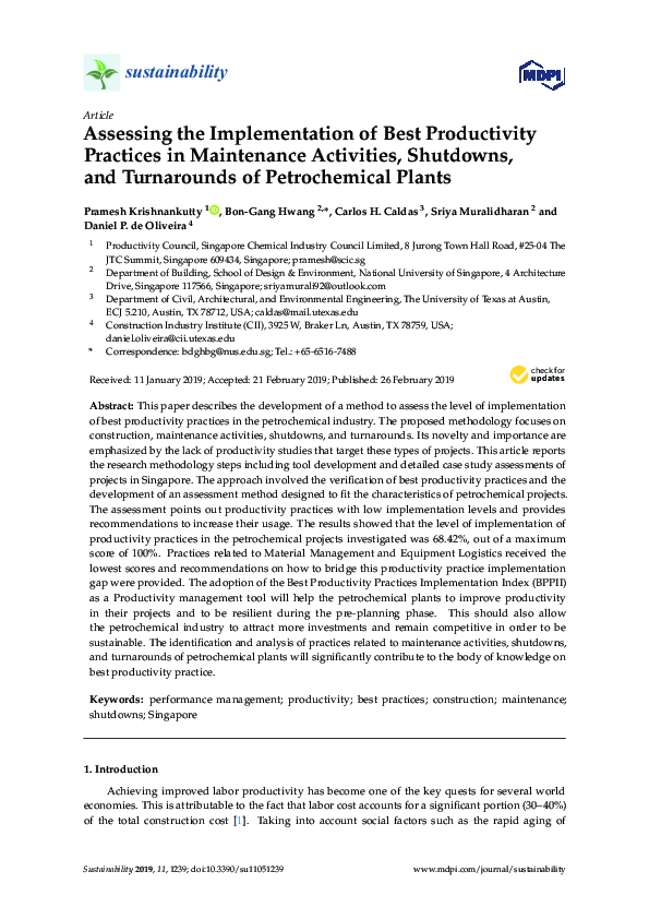 (PDF) Assessing the Implementation of Best Productivity Practices in Maintenance Activities ...