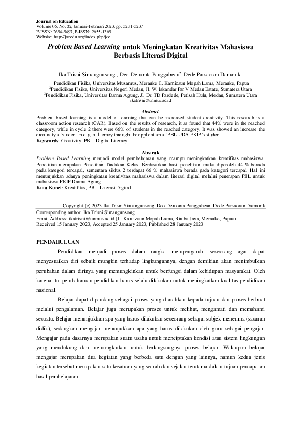(PDF) Problem Based Learning untuk Meningkatan Kreativitas Mahasiswa Berbasis Literasi Digital ...