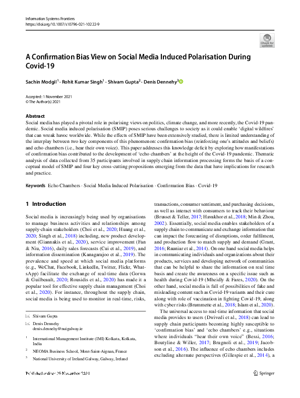 (PDF) A Confirmation Bias View on Social Media Induced Polarisation ...