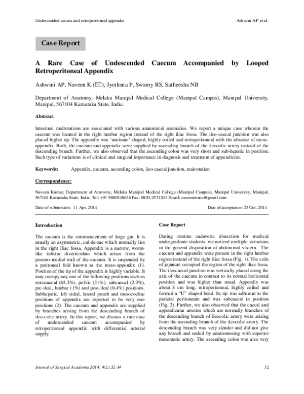(PDF) A Rare Case of Undescended Caecum Accompanied by Looped ...