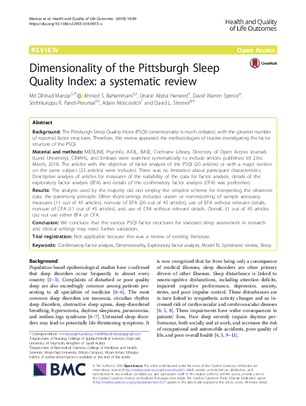 (PDF) Dimensionality of the Pittsburgh Sleep Quality Index: a ...