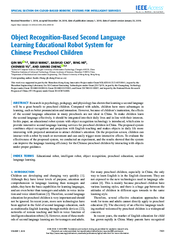 (PDF) Object Recognition-Based Second Language Learning Educational Robot System for Chinese ...