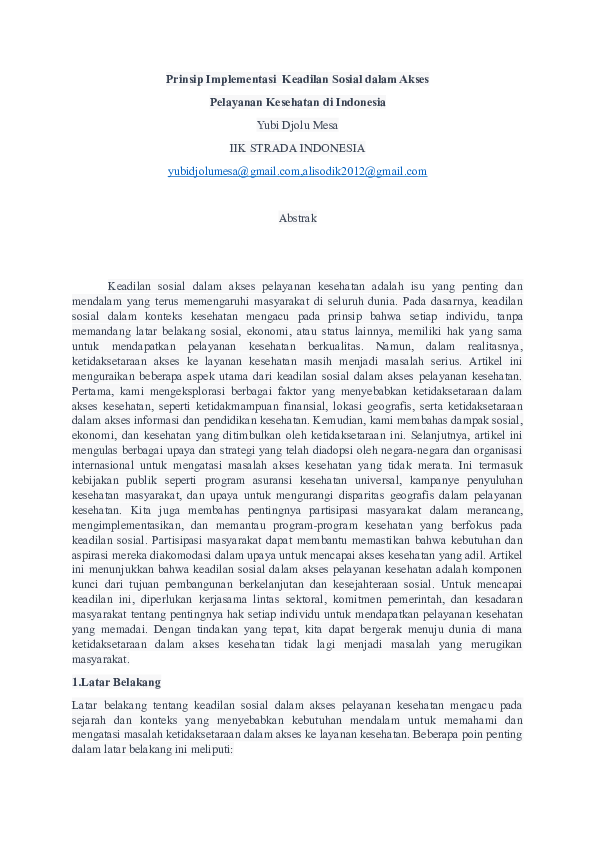 (DOC) Prinsip Implementasi Keadilan Sosial dalam Akses Pelayanan Kesehatan di Indonesia