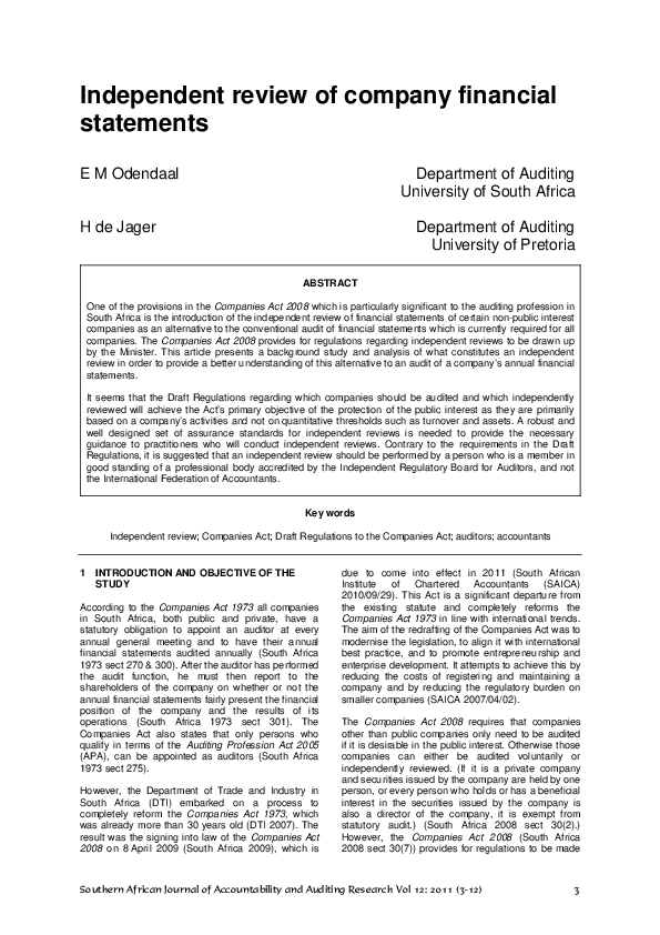 (PDF) Independent review of company financial statements