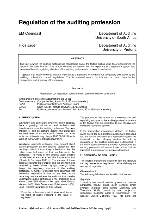 (PDF) Regulation of the auditing profession