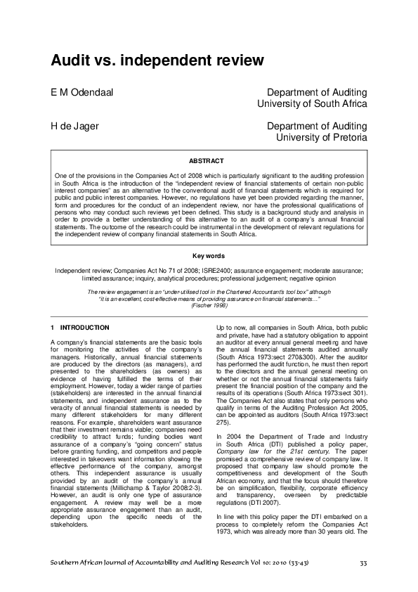 (PDF) Audit vs. independent review