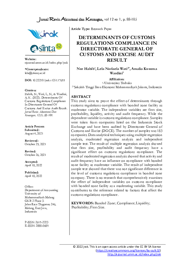 (PDF) Determinants Of Customs Regulations Compliance In Directorate ...