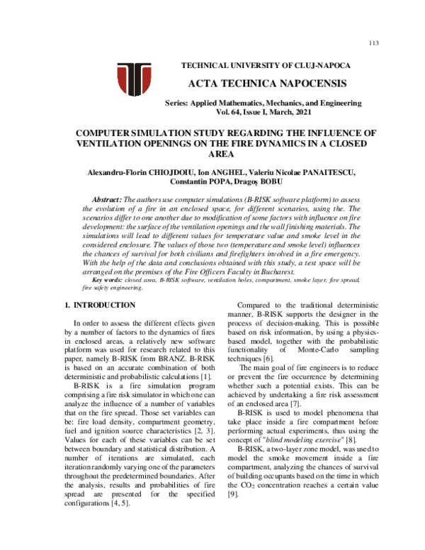(PDF) Computer Simulation Study Regarding the Influence of Ventilation Openings on the Fire ...