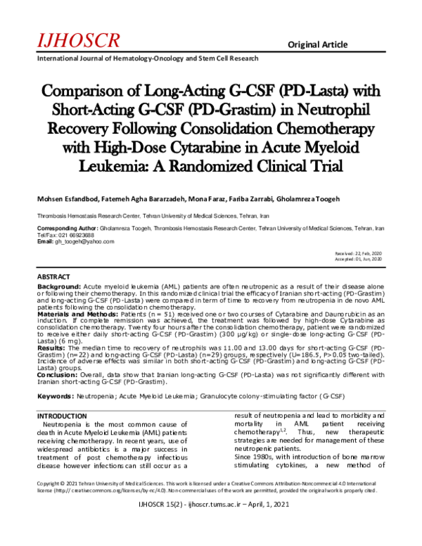 (PDF) Comparison of Long-Acting G-CSF (PD-Lasta) with Short-Acting G ...