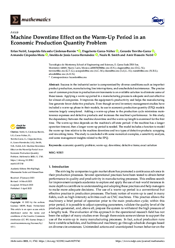 (PDF) Machine Downtime Effect on the Warm-Up Period in an Economic ...