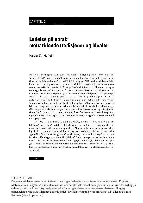 (PDF) Ledelse på norsk: motstridende tradisjoner og idealer
