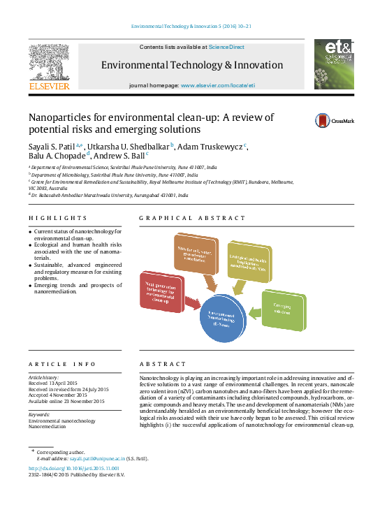 (PDF) Nanoparticles for environmental clean-up: A review of potential ...