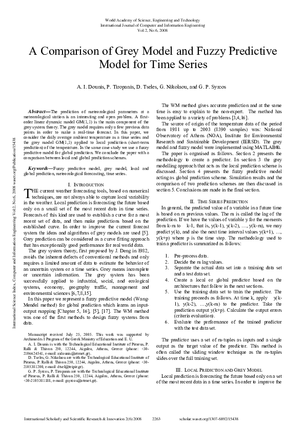 (PDF) A Comparison Of Grey Model And Fuzzy Predictive Model For Time Series