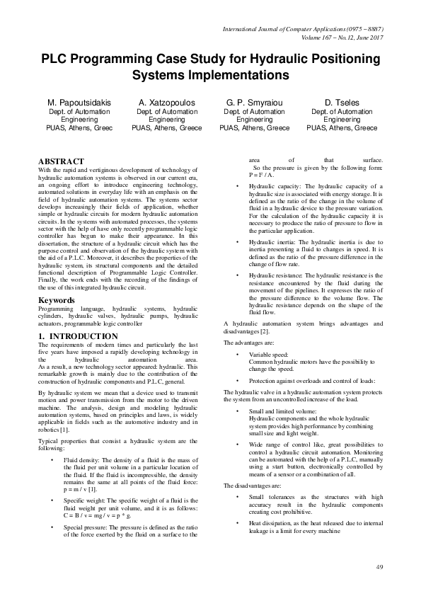(PDF) PLC Programming Case Study for Hydraulic Positioning Systems Implementations