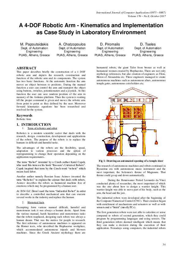 (PDF) A 4-DOF Robotic Arm - Kinematics and Implementation as Case Study ...