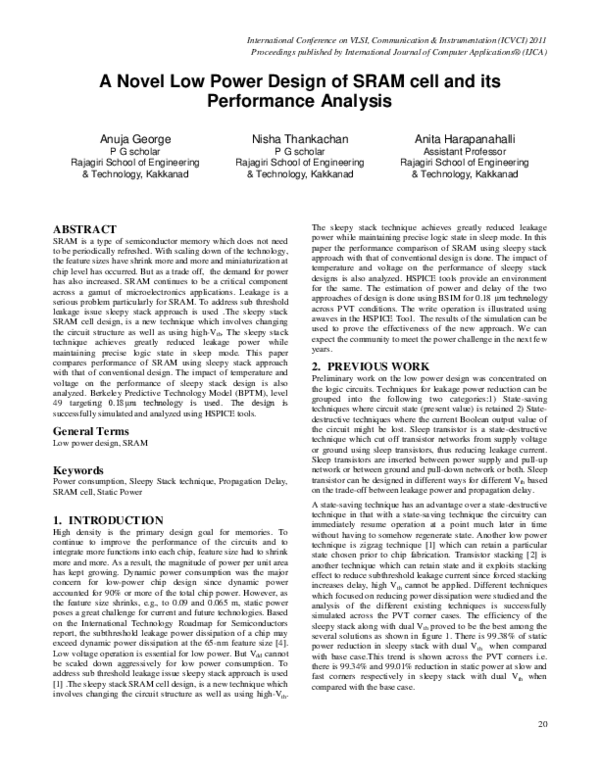 (PDF) A Novel Low Power Design of SRAM cell and its Performance Analysis