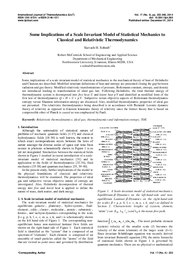 (PDF) Some Implications of a Scale Invariant Model of Statistical Mechanics to Classical and ...