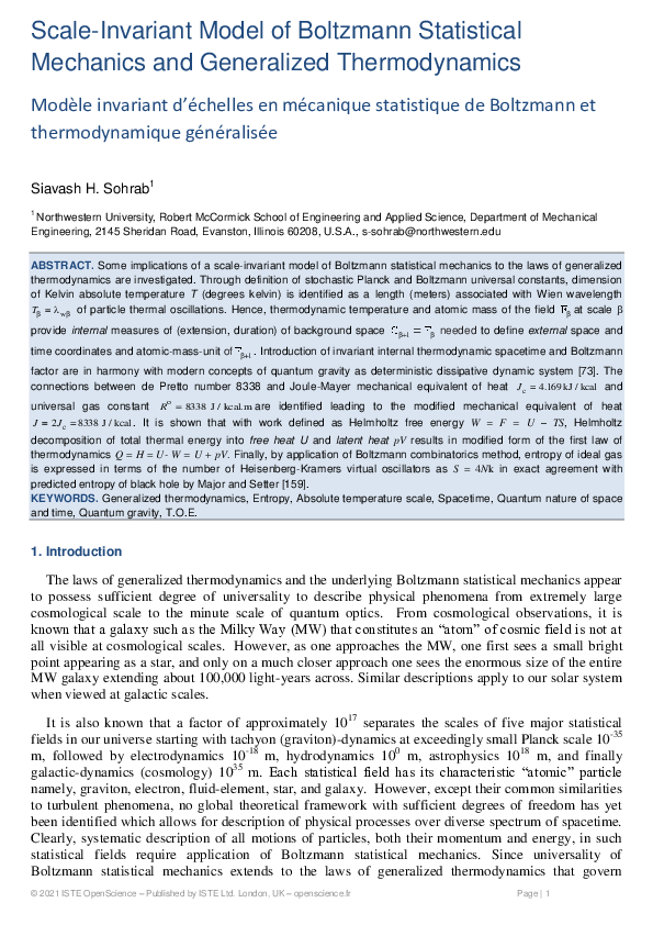 (PDF) Scale-Invariant Model of Boltzmann Statistical Mechanics and Generalized Thermodynamics